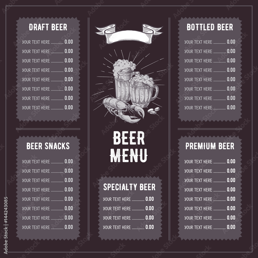 Beer restaurant brochure vector, alcohol menu design. Vector bar ...