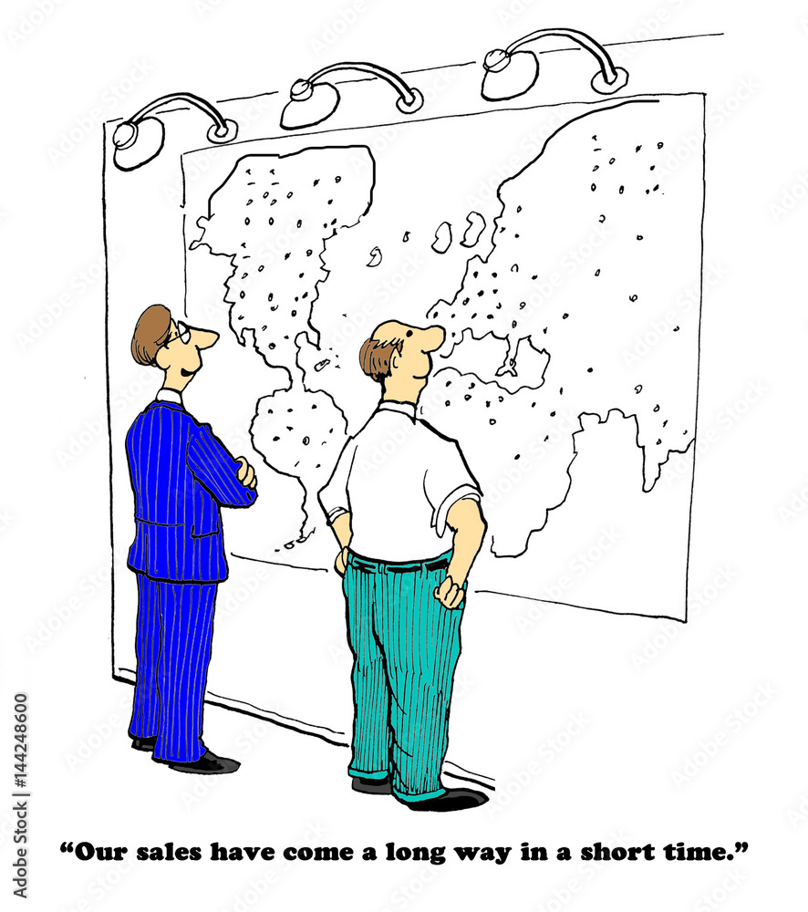 Business cartoon showing successful sales throughout the world. Stock ...