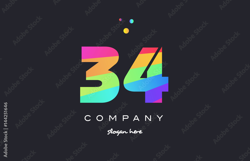 34 thirty four colored rainbow creative number digit numeral logo icon ...