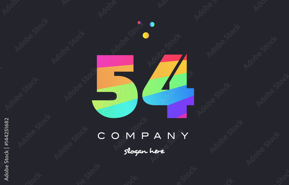 54 fifty four colored rainbow creative number digit numeral logo icon ...
