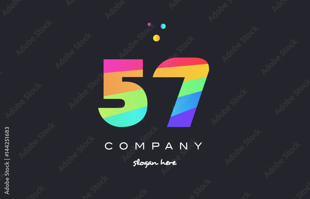 57 fifty seven colored rainbow creative number digit numeral logo icon ...