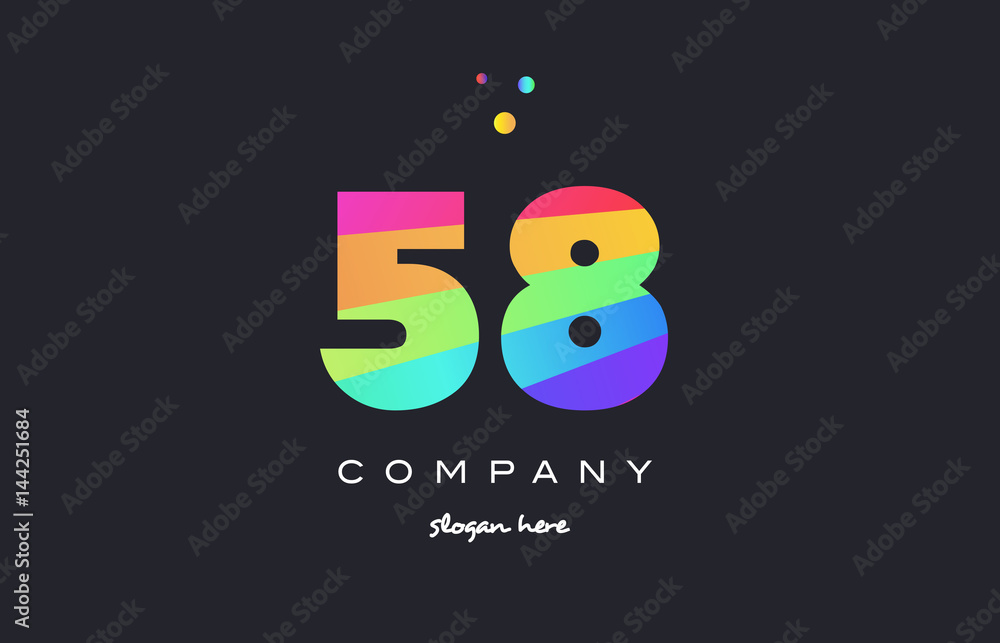 58 fifty eight colored rainbow creative number digit numeral logo icon ...
