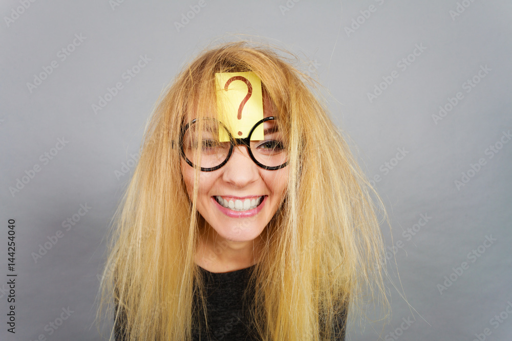 Tired crazy woman after intensive thinking Stock Photo | Adobe Stock