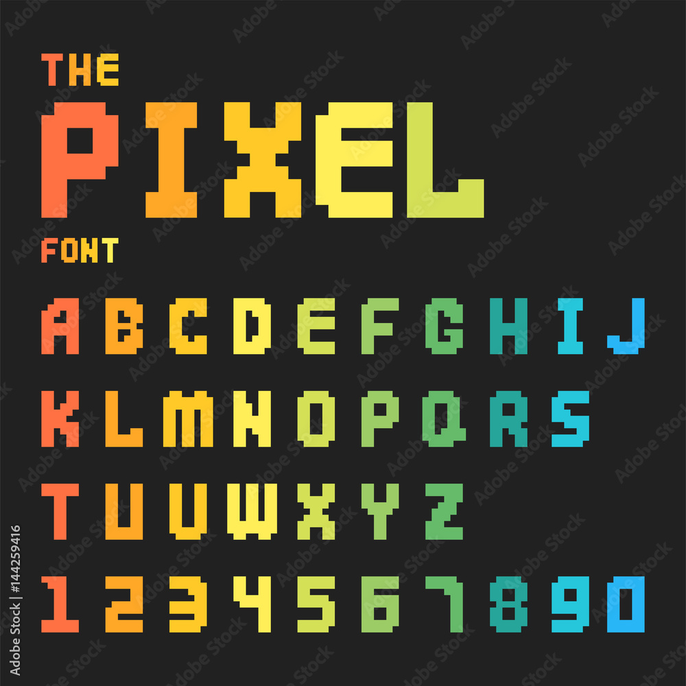 Pixel retro font video computer game design 8 bit letters numbers ...