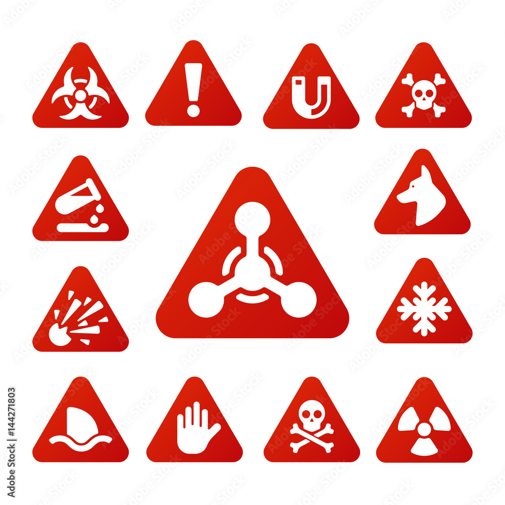 Prohibition signs set industry production vector yellow red warning ...