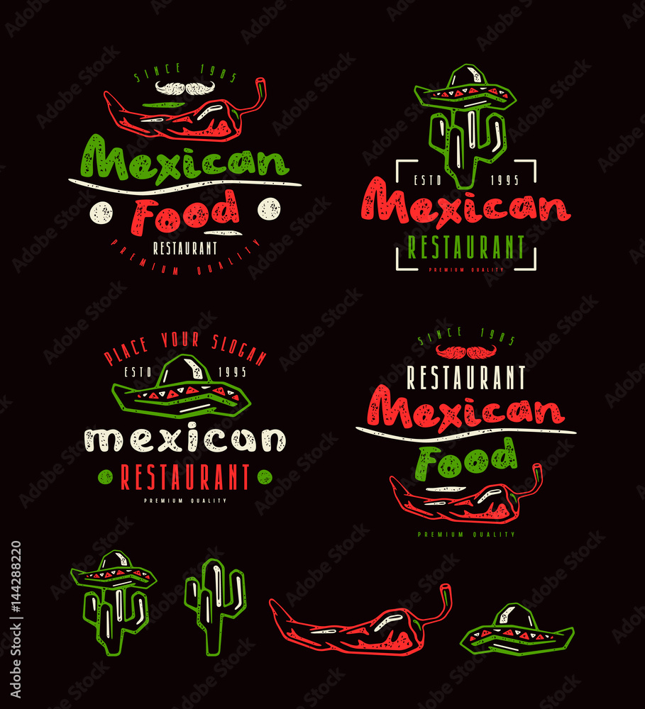 Mexican food labels, badges and design elements Stock Vector | Adobe Stock