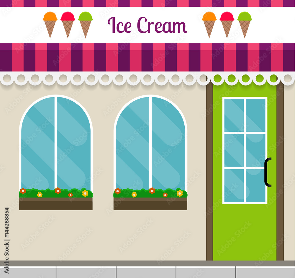 Ice cream shop facade in flat style. EPS10 vector illustration of city ...