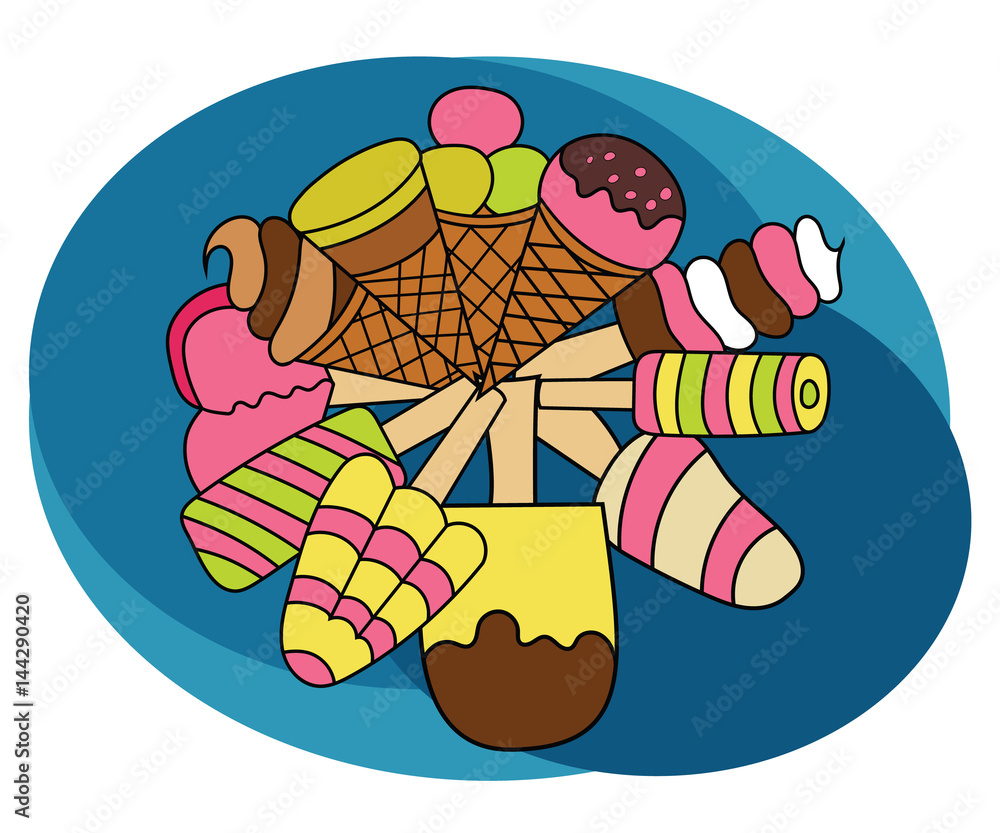 Ice cream design set. Cartoon free hand draw doodle vector illustration ...
