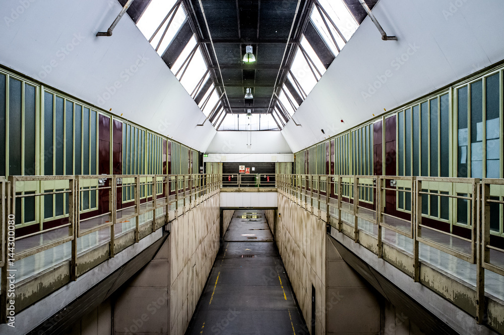 Deserted Office Corridor in London Office Block with Brutalist ...