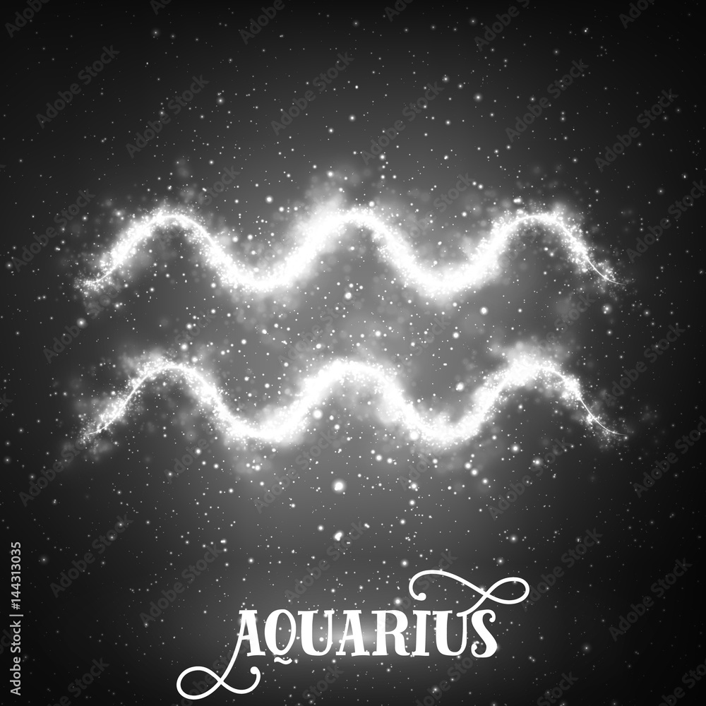 Vector abstract zodiac sign Aquarius on a dark background of the space ...