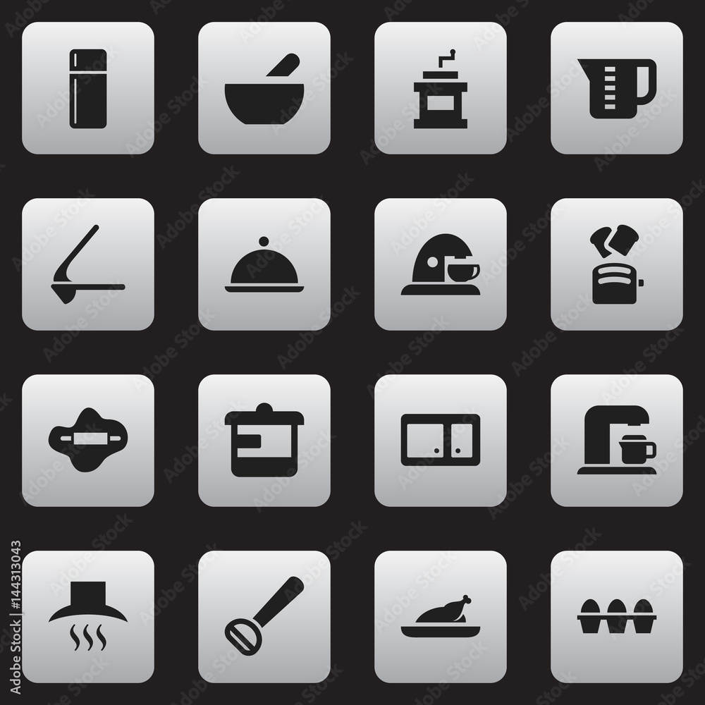 Set Of 16 Editable Cook Icons. Includes Symbols Such As Fried Chicken ...