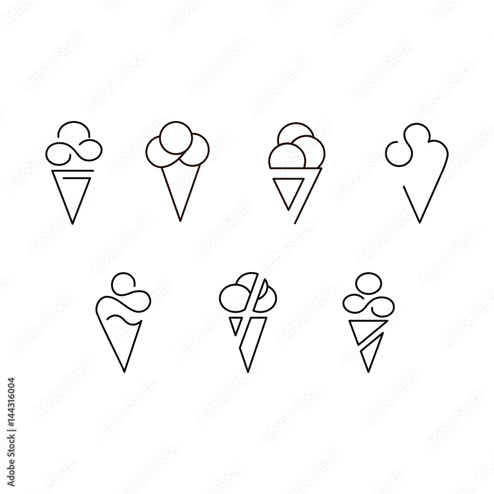 ice cream icons, black and white vector symbols Stock Vector | Adobe Stock