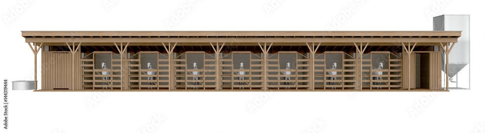 horse stable front view isolated on white 3d rendering Stock ...