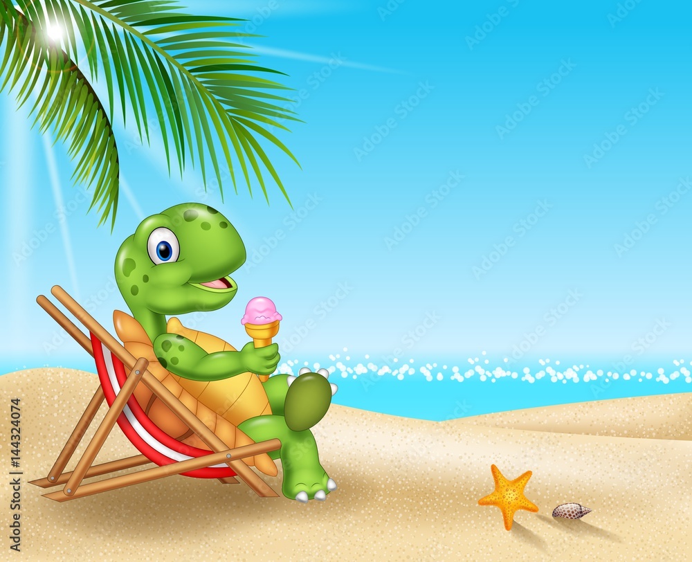 Cartoon turtle relaxing on the beach Stock Vector | Adobe Stock