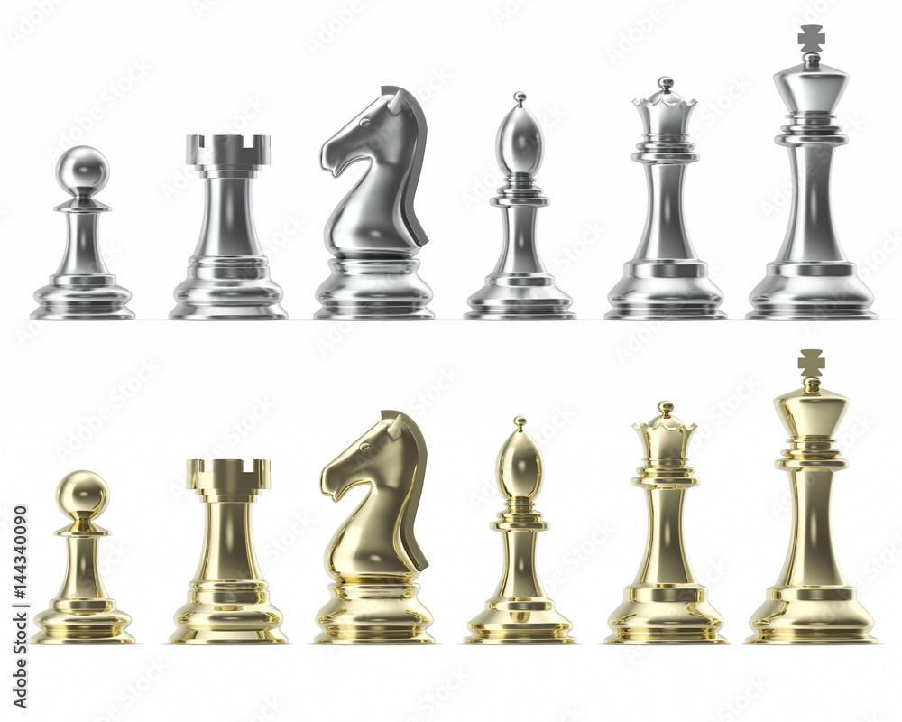 Silver and gold set of icons for chess, on white background ...