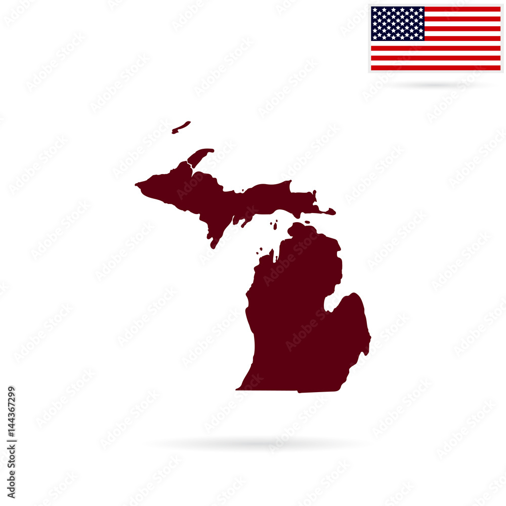 Map of the U.S. state of Michigan on a white background. American flag ...
