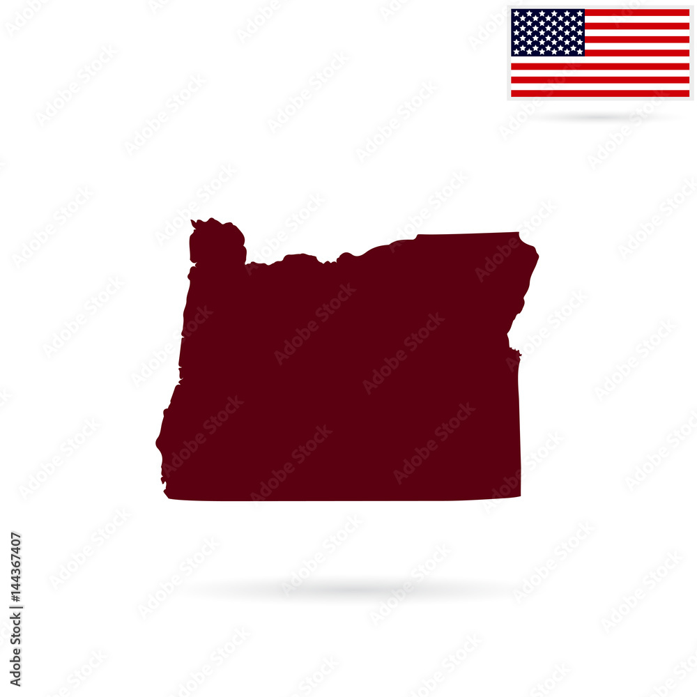 Map of the U.S. state of Oregon on a white background. American flag ...