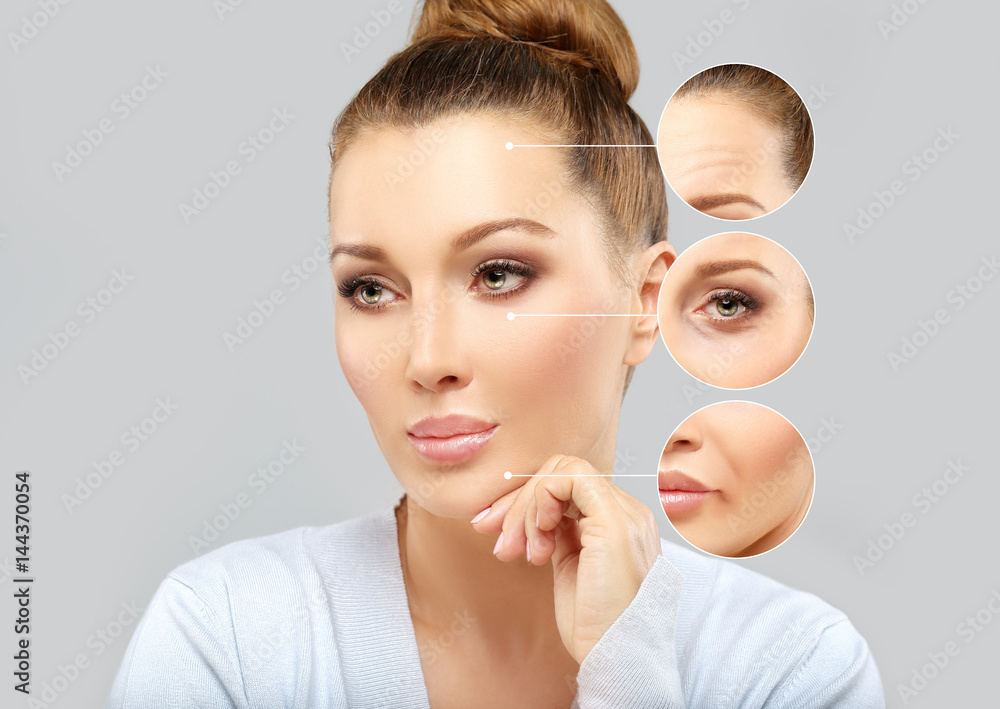 Aging. Mature woman-young woman.Face with skin problem Stock Photo ...
