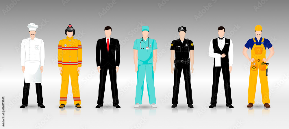 People of different professions in working clothes in full growth Stock ...