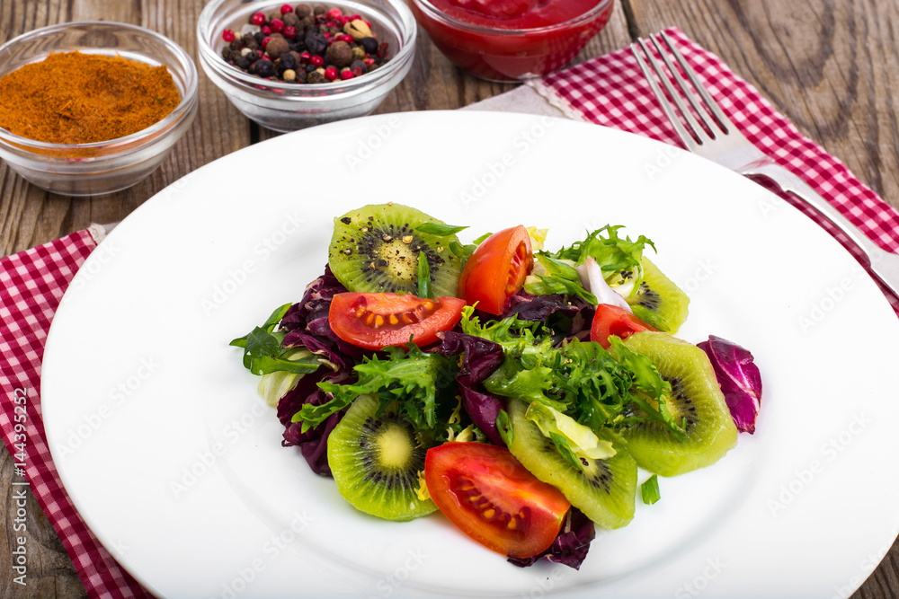 Healthy food mix of lettuce with tomatoes Stock Photo | Adobe Stock