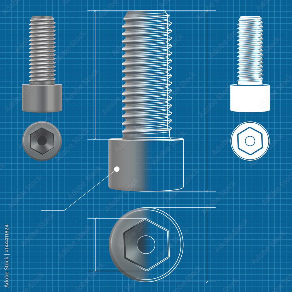 Cap hex socket bolt. Vector 3d illustration and flat white icon on ...