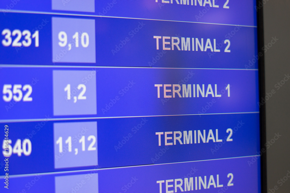 Arrival Departure Board showing departing flights ,LED info of flight ...