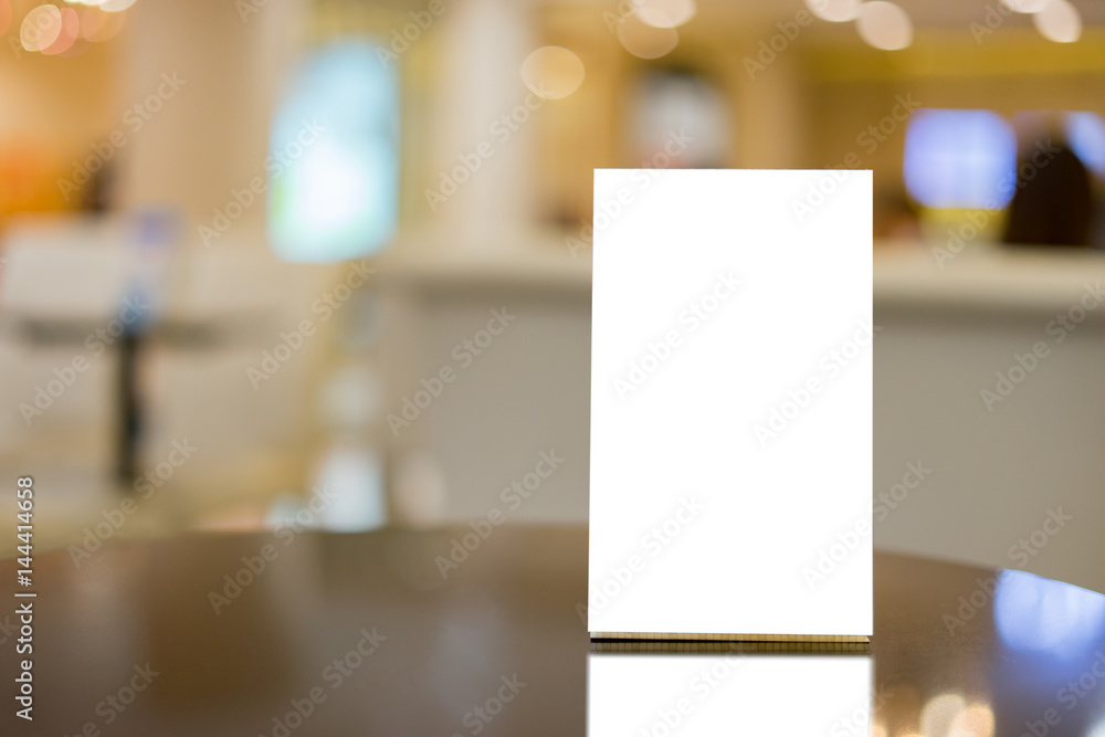 Mock up Menu frame on Table in Bar restaurant ,Stand for booklets with ...