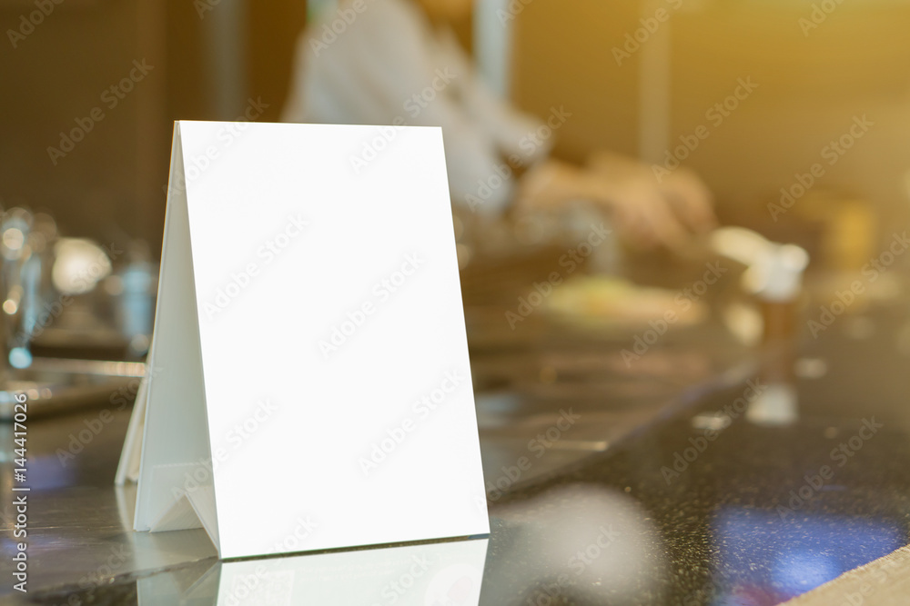 Mock up Menu frame on Table in Bar restaurant ,Stand for booklets with ...