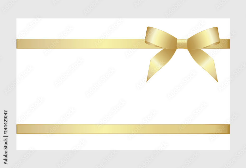 Gift certificate, Gift Card With Golden Ribbon And A Bow on white ...