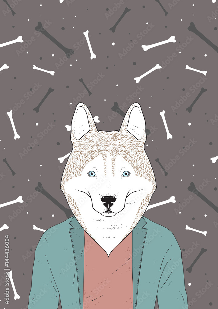 Vector illustration. Siberian husky dog, human body Stock Vector ...