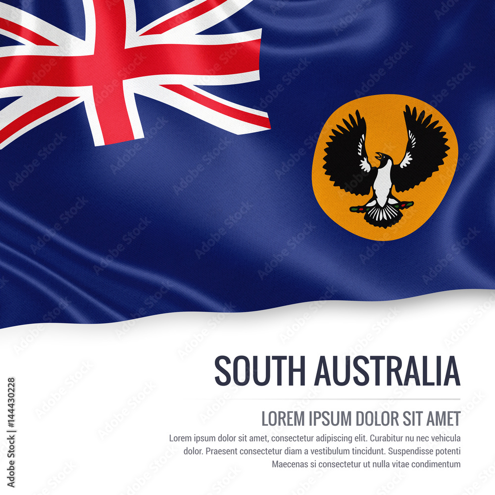 Flag of Australian state South Australia waving on an isolated white ...