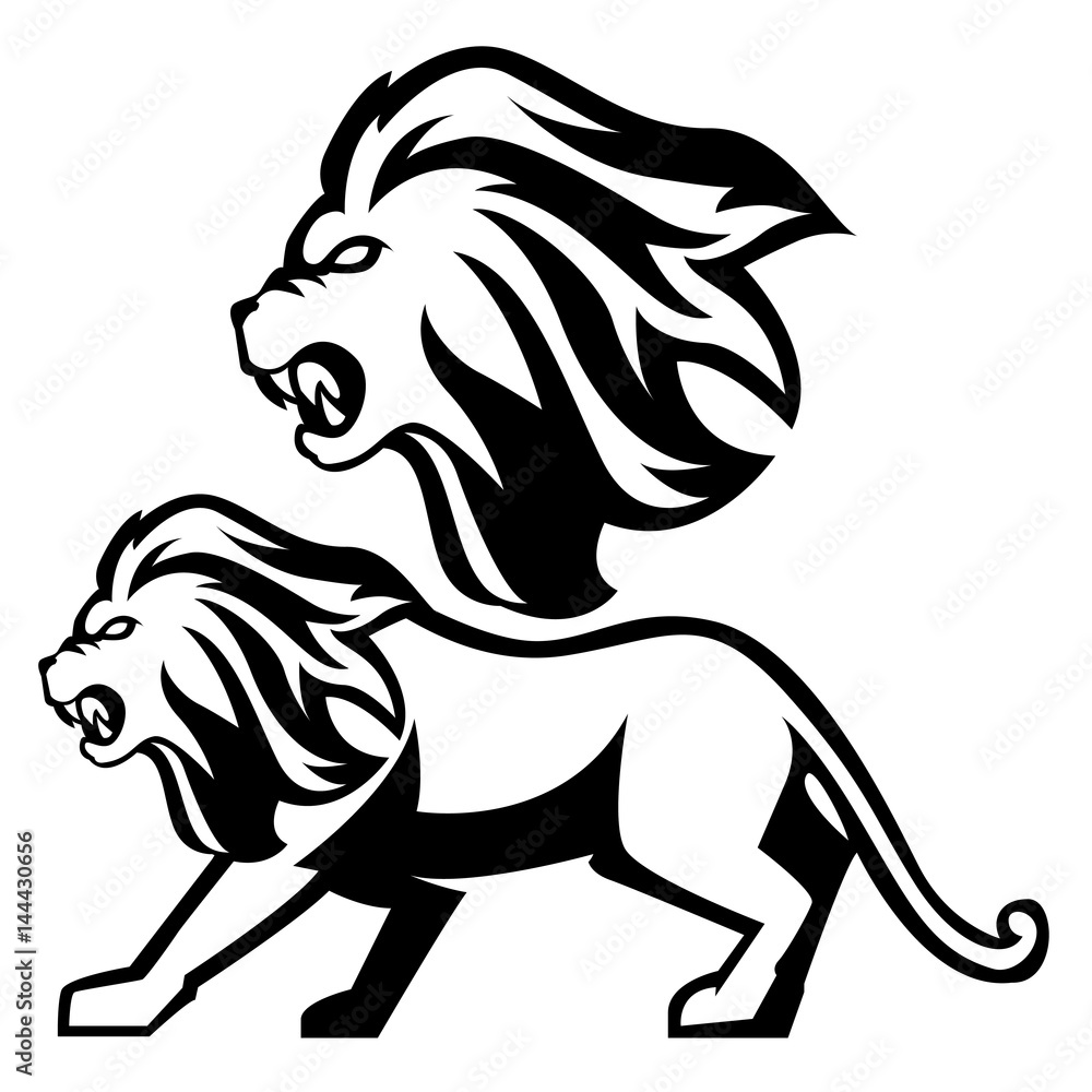 lineart lion vector art set head and full body Stock Vector | Adobe Stock