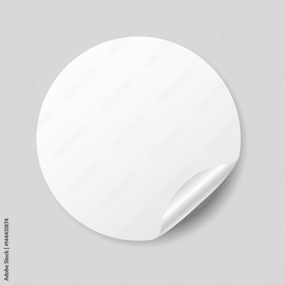 Blank white round sticker with curled corner, realistic mockup Stock ...