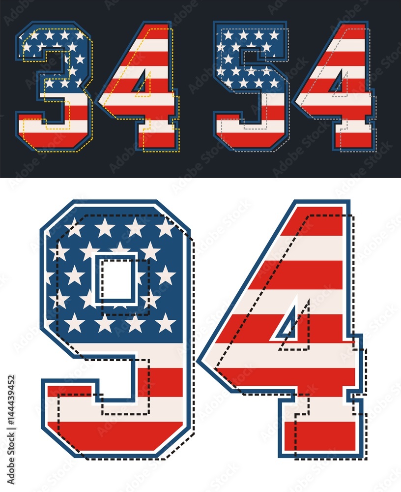 set retro number america flag, form texture vector images are straight ...