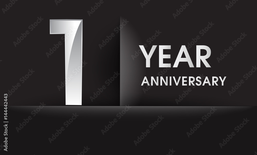 one years Anniversary celebration logo, flat design isolated on black ...