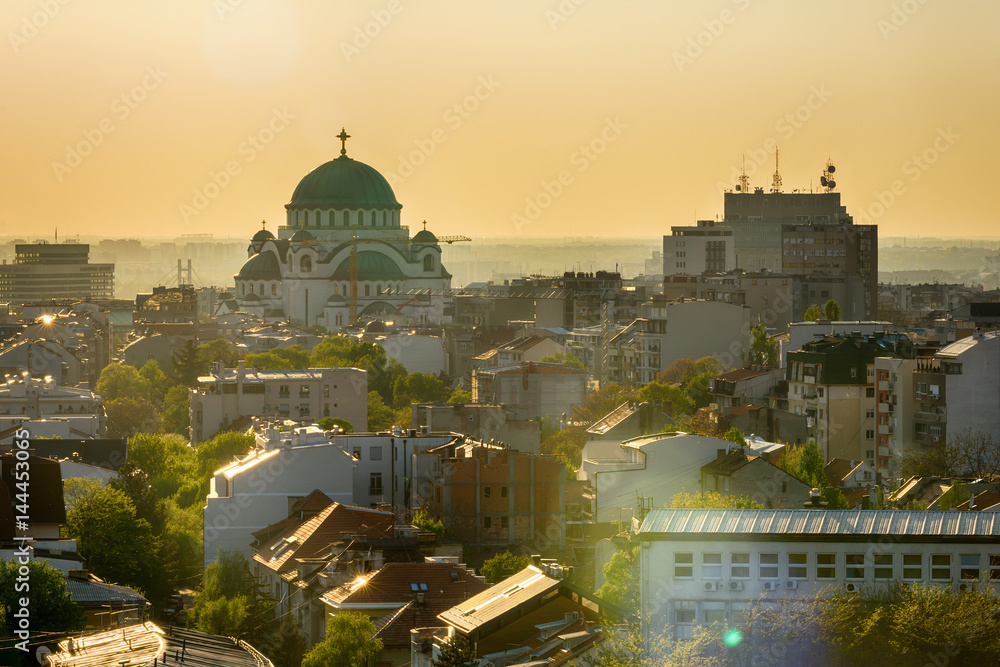 Belgrade panorama with temple of Saint Sava Stock Photo | Adobe Stock