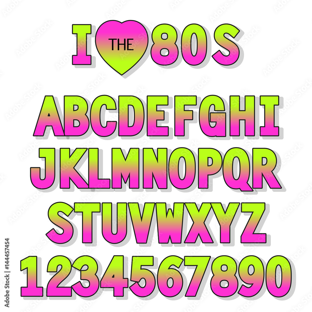 I love 80s. Retro font in traditional colors and style Stock Vector ...