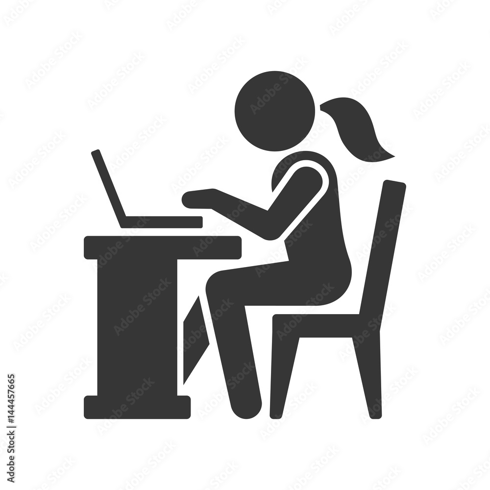 Pictogram Businesswoman Working on Computer. Vector Stock Vector ...