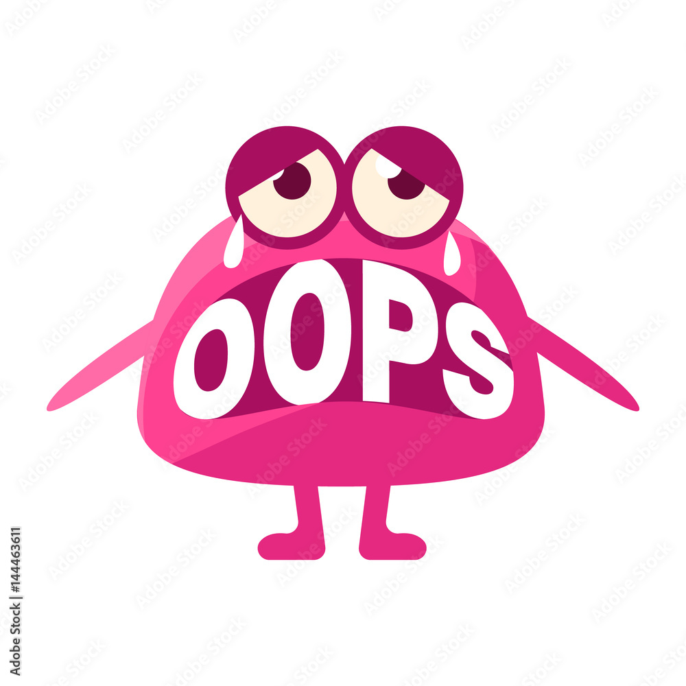 Pink Blob Saying Oops, Cute Emoji Character With Word In The Mouth ...