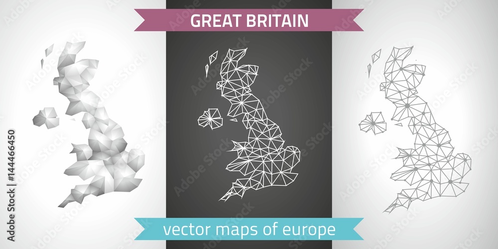 United Kingdom collection of vector design modern maps, gray and black ...