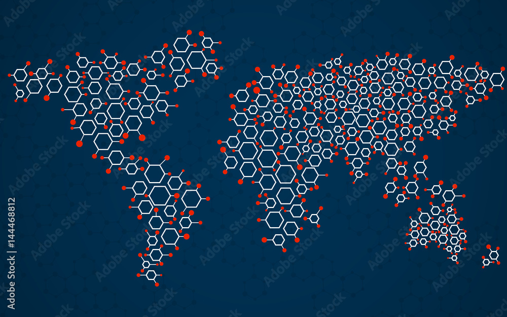 Abstract world map of hexagonal molecular structures. Vector Stock ...