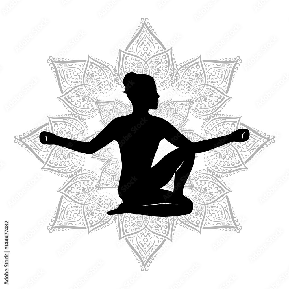 yoga flower black Stock Vector | Adobe Stock