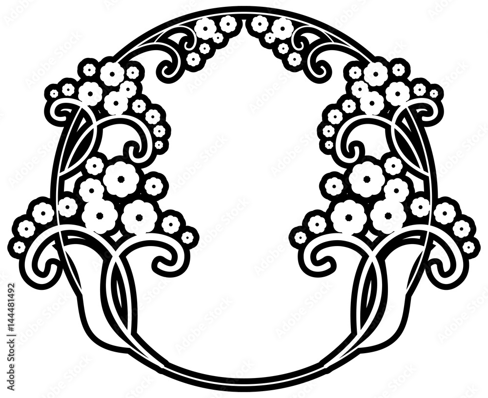 Black and white floral round frame. Copy space. Vector clip art Stock ...