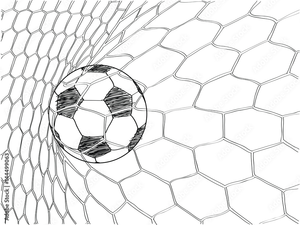 Soccer Football in Goal Net line sketched up Vector Illustrator, EPS 10 ...