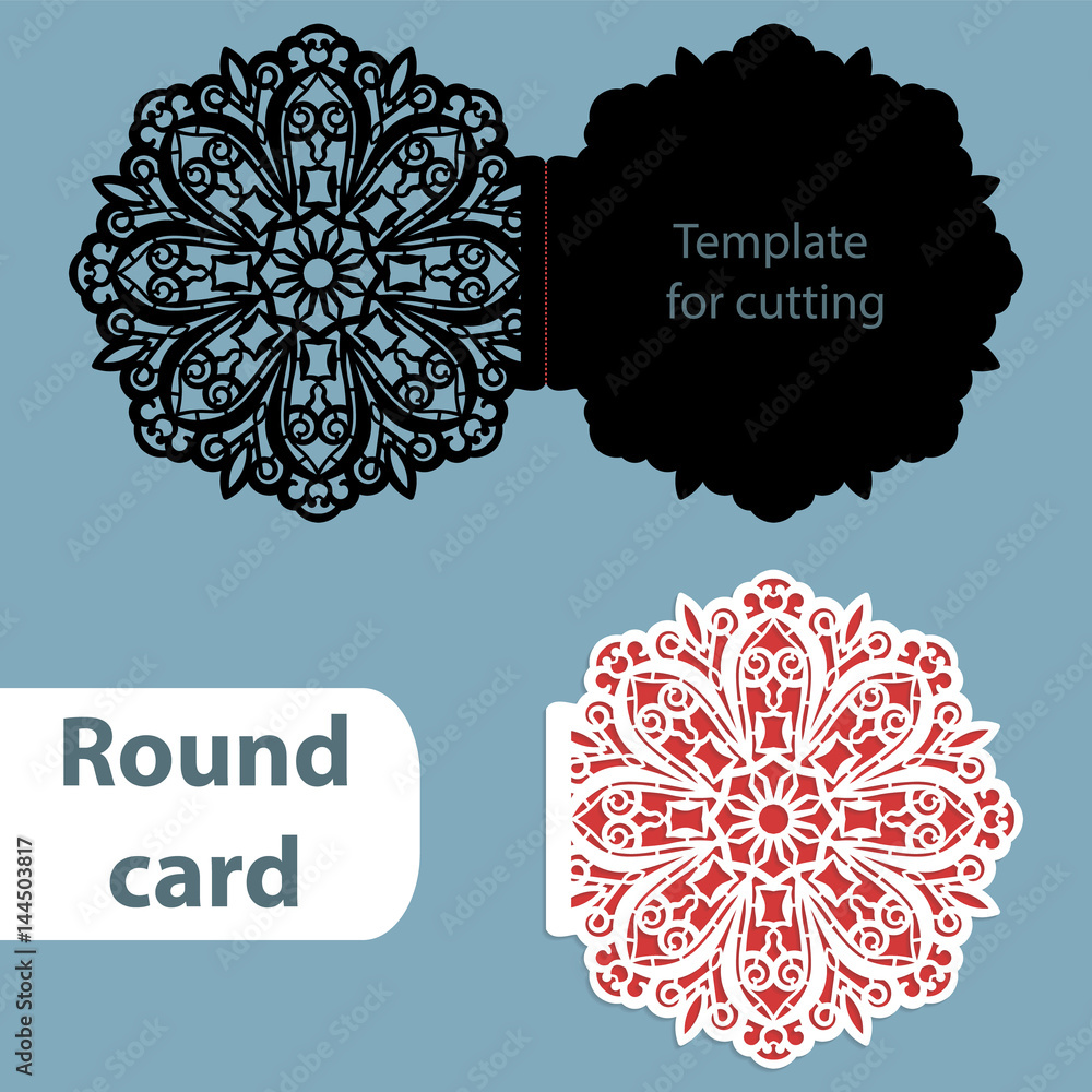 Laser cut wedding round card template, paper openwork greeting card ...