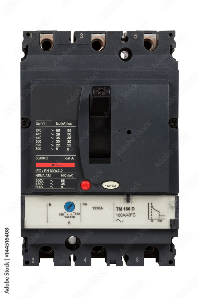 Main circuit breaker 3 phase isolated on white background.(With ...