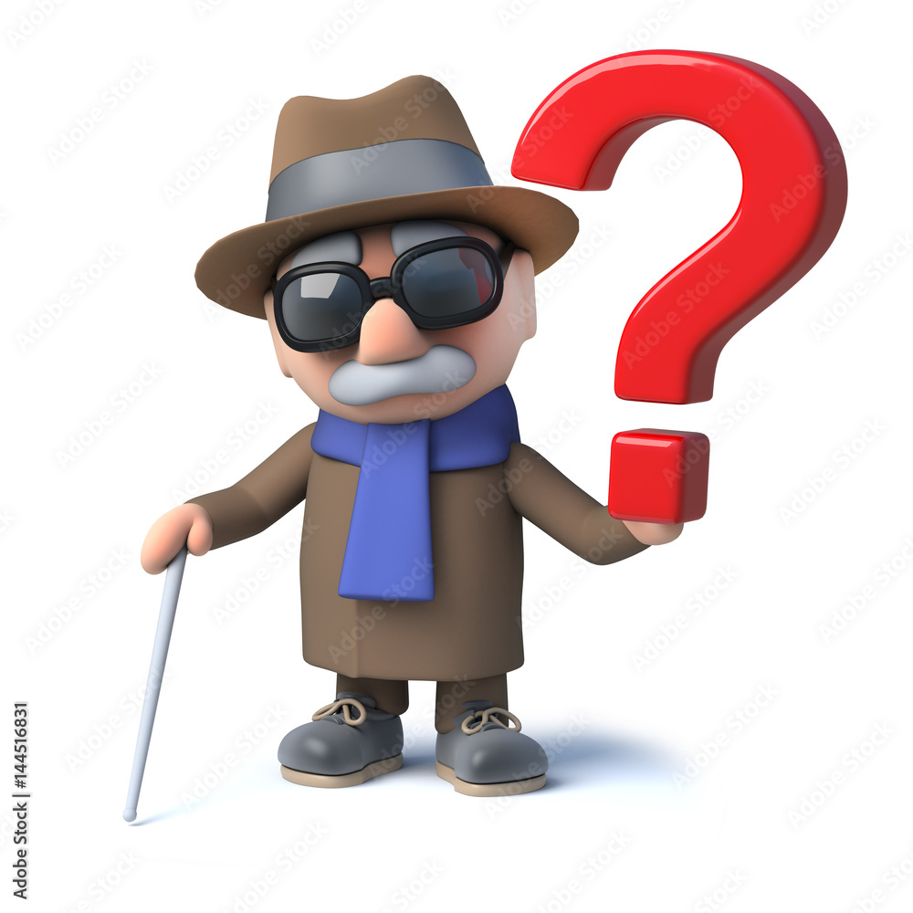 3d Cartoon old blind man character has a question mark symbol Stock ...