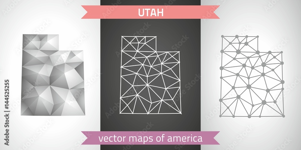 Utah collection of vector design modern maps, gray and black and silver ...