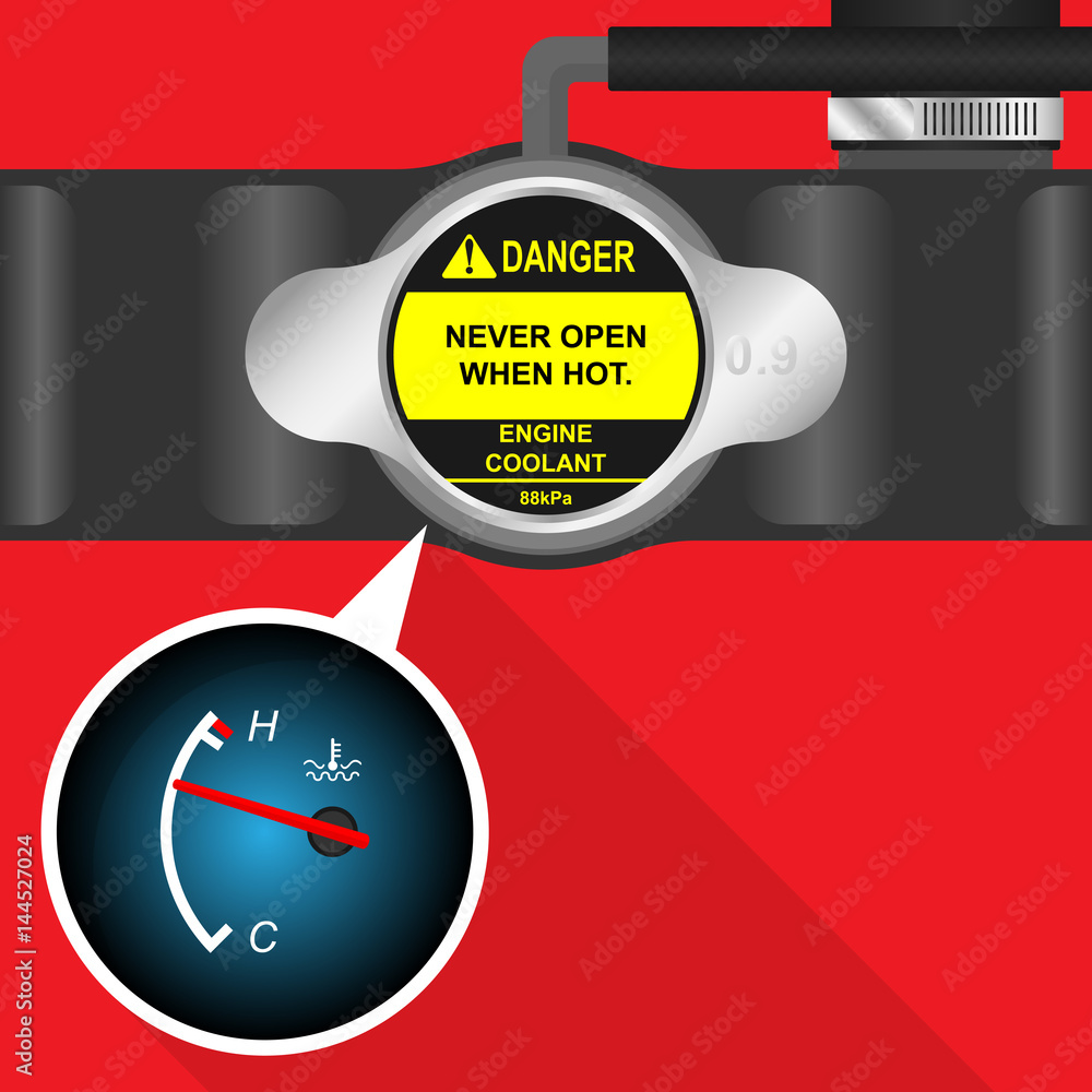 car cooling system with radiator cap and temperature gauge Stock Vector ...