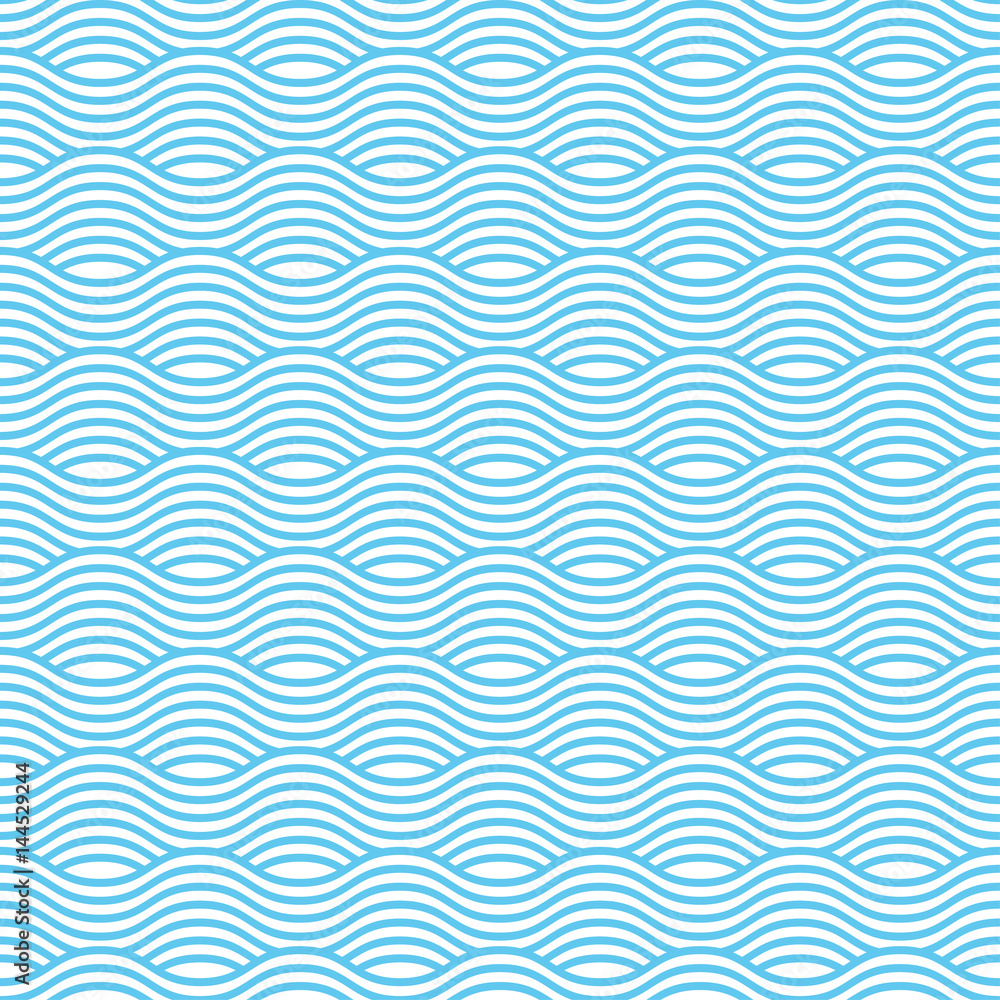 Blue and white seamless wave pattern, linear design. Vector ...